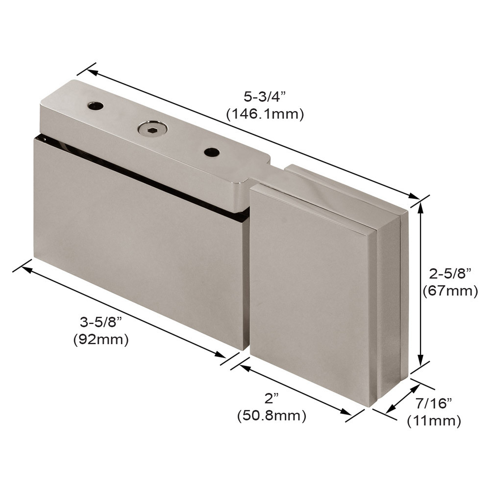 Brushed Nickel Mars Square Pivot Hinge w/ 180° U-Clamp