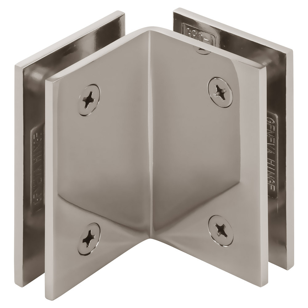 Brushed Nickel Square 90-degree Glass-to-Glass Bracket | Dulles Glass